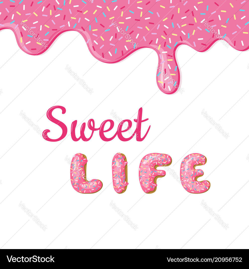 Banner with donut pink glaze and text donuts hand Vector Image