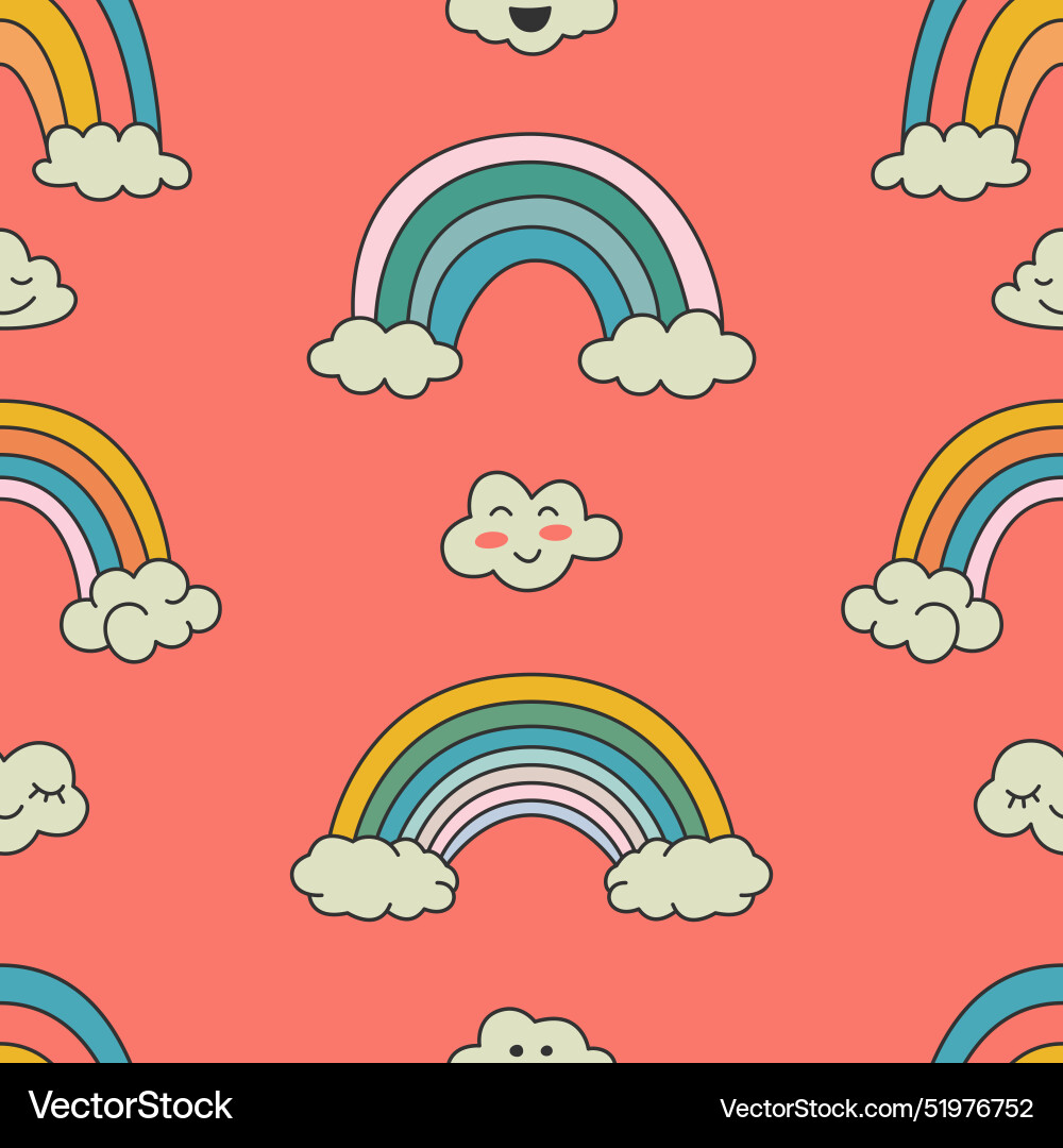 Flat seamless pattern with funny cartoon Vector Image