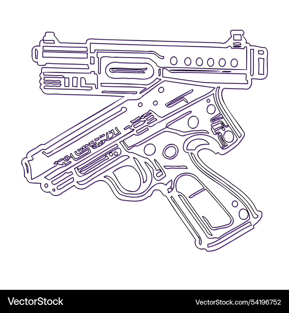 Gun alien outline sketch purple Royalty Free Vector Image