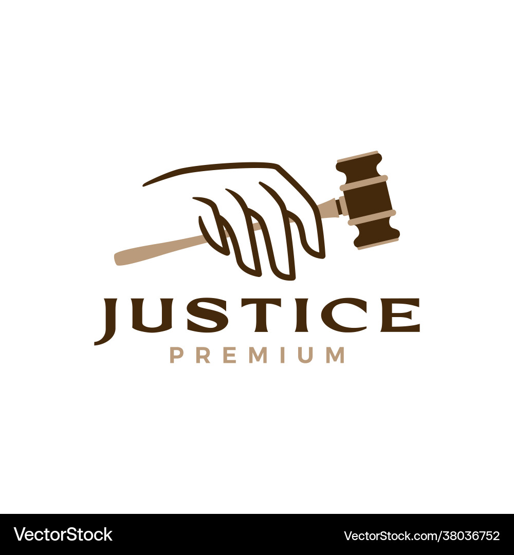 Hand hold justice hammer law logo icon Royalty Free Vector