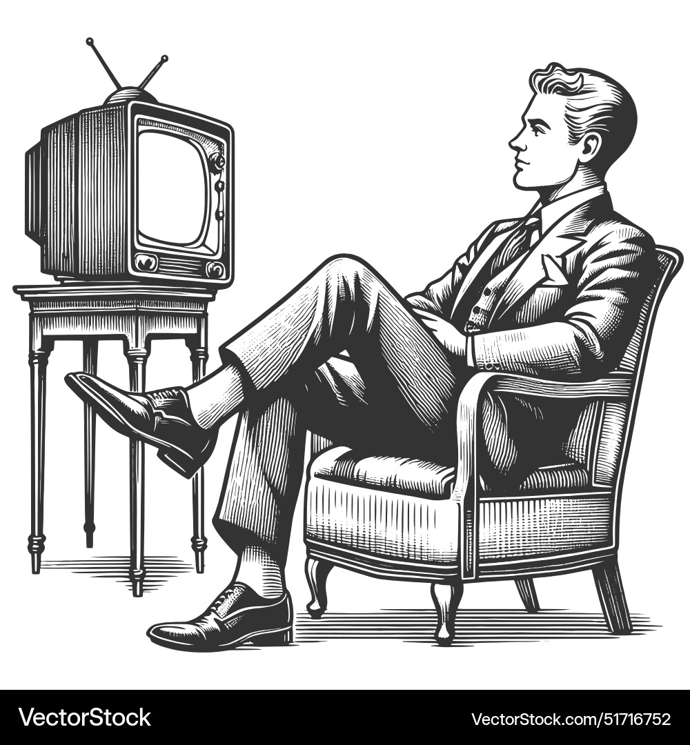 Man watching retro television Royalty Free Vector Image