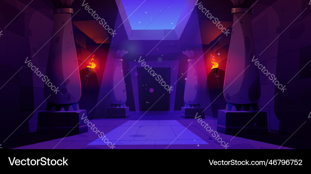 Night old egypt medieval stone corridor interior Vector Image