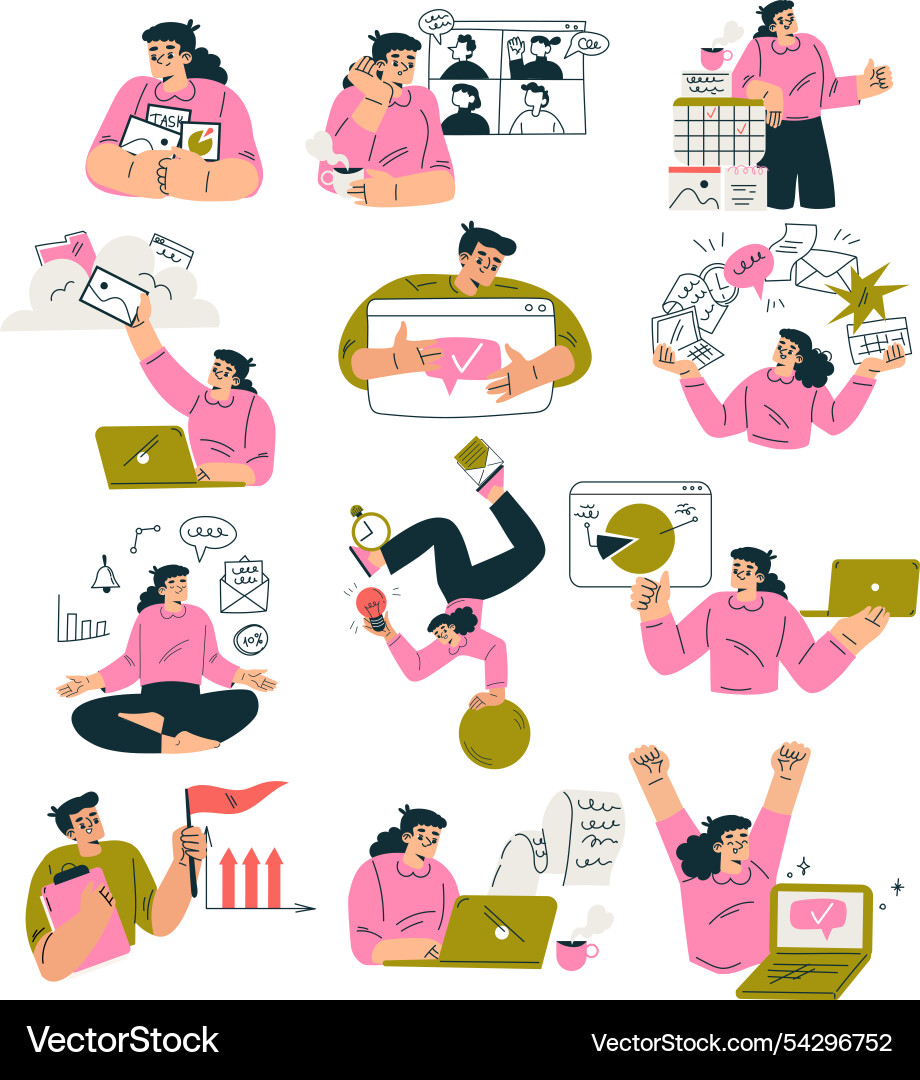 Productive Workflow With Man And Woman Managing Vector Image