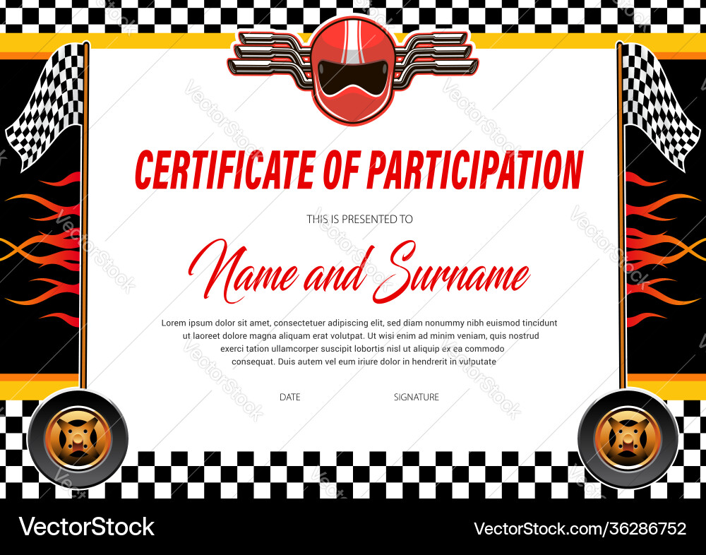 Racing Certificate Diploma Template – Royalty-Free Vector | VectorStock