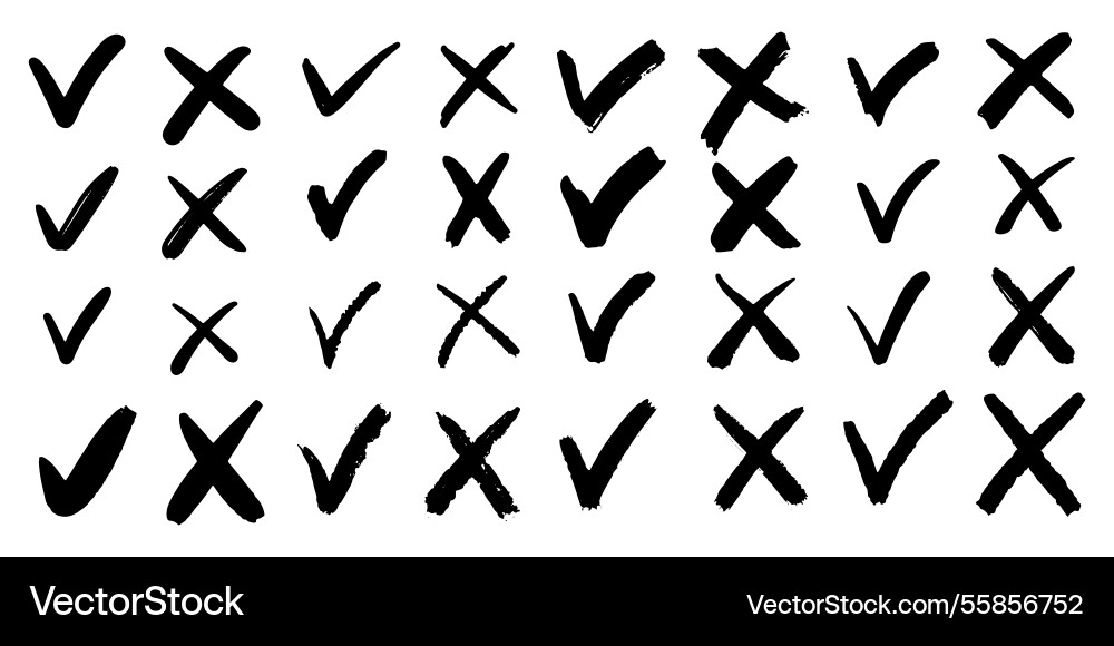 Set of hand drawn check marks checklist Royalty Free Vector