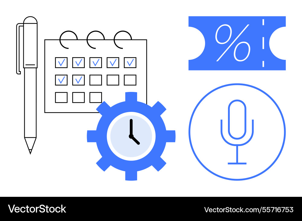 Calendar with checkmarks pen clock gear Royalty Free Vector