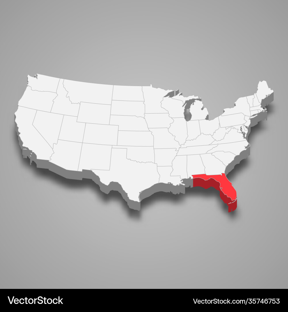 Florida state location within united states 3d map