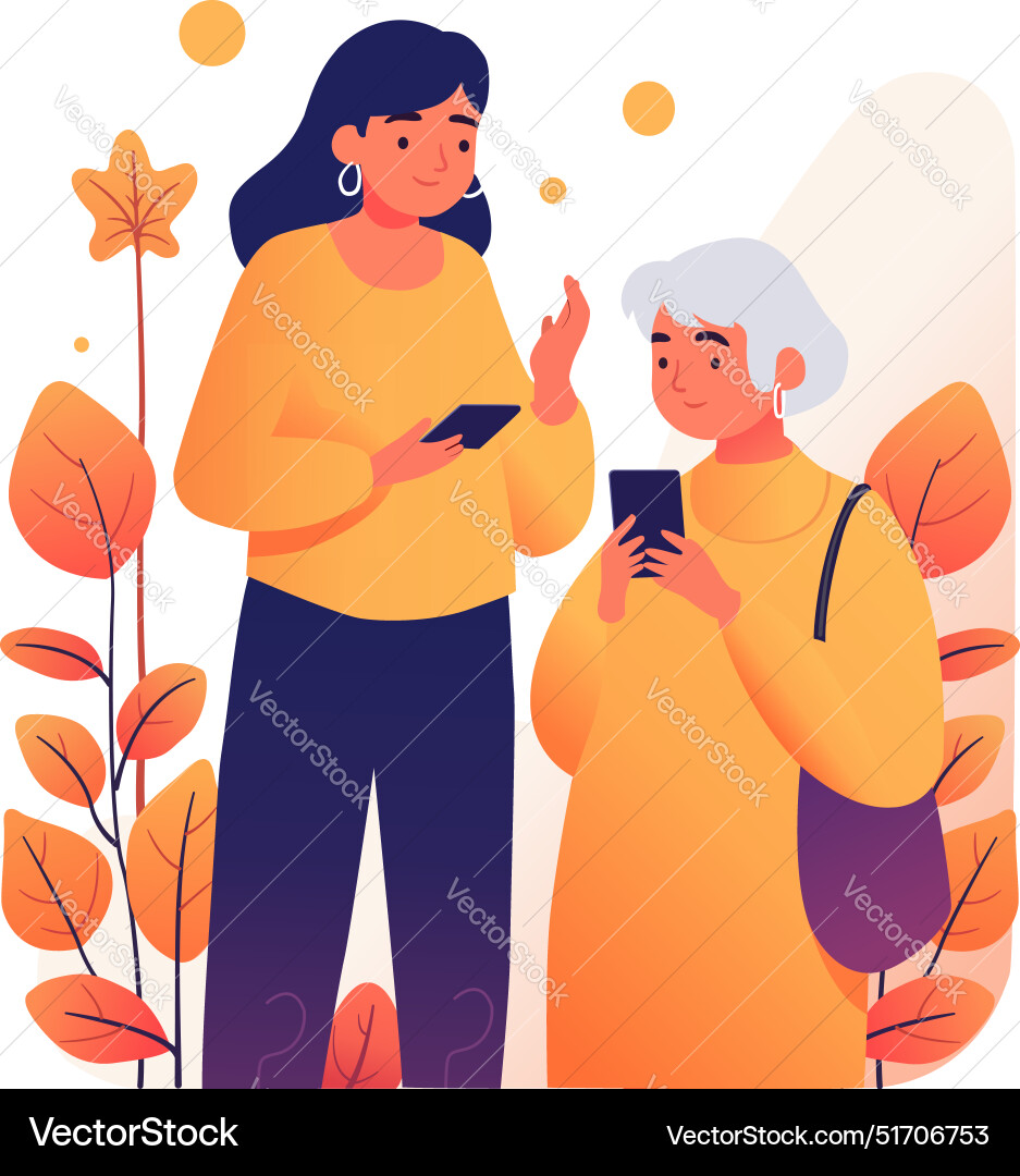 Mother and daughter using mobile phones Royalty Free Vector