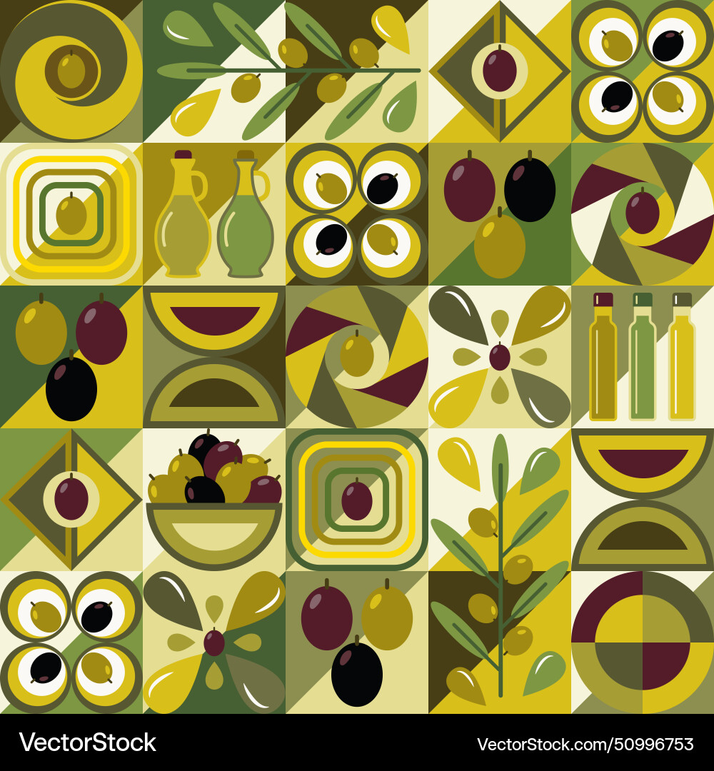 Pattern with olives in simple geometric style Vector Image
