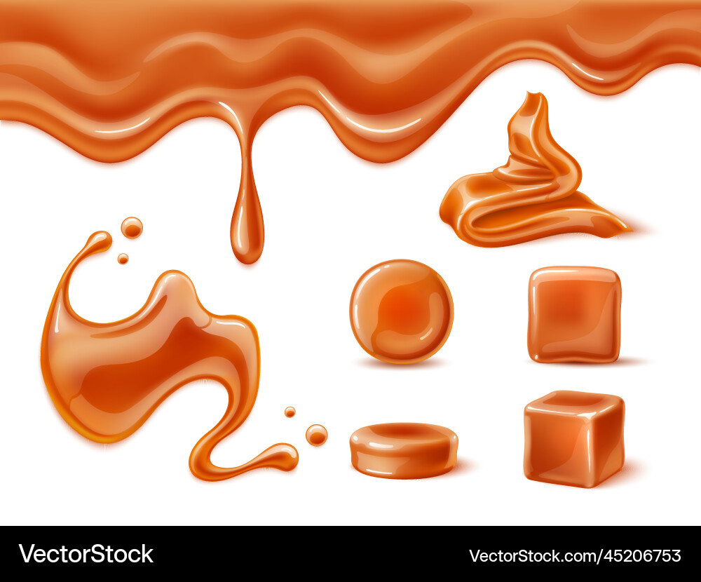 Realistic caramel sweet dessert component milk Vector Image