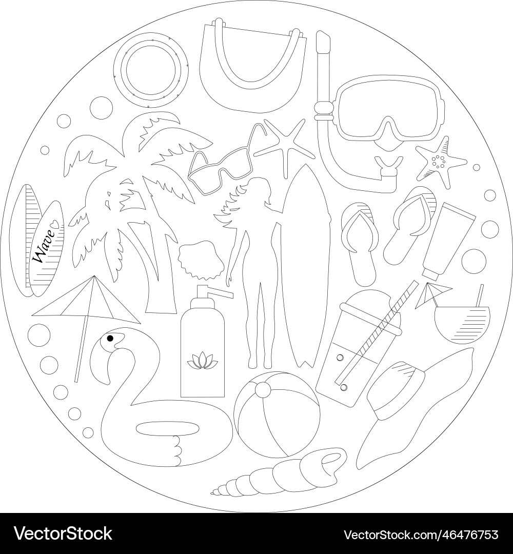 Summer symbols in a circle Royalty Free Vector Image