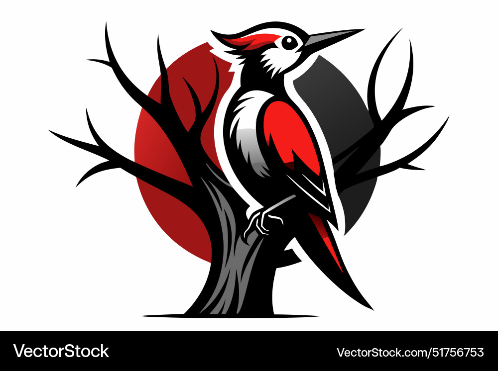 Woodpecker bird on the tree logo e Royalty Free Vector Image