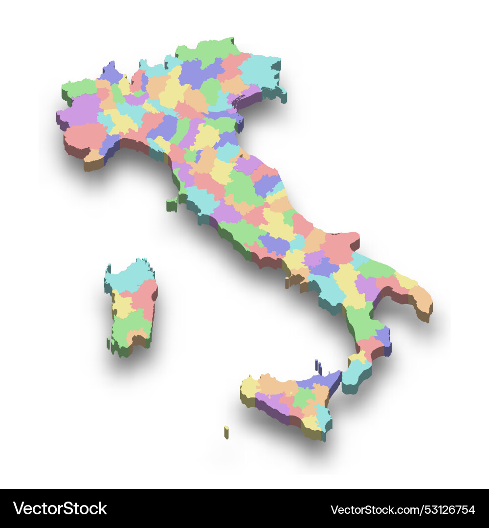 3d isometric colored map of italy Royalty Free Vector Image