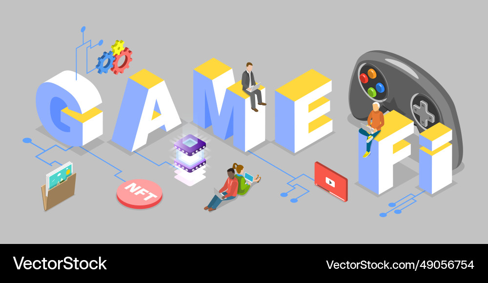 3d isometric flat of gamefi Royalty Free Vector Image