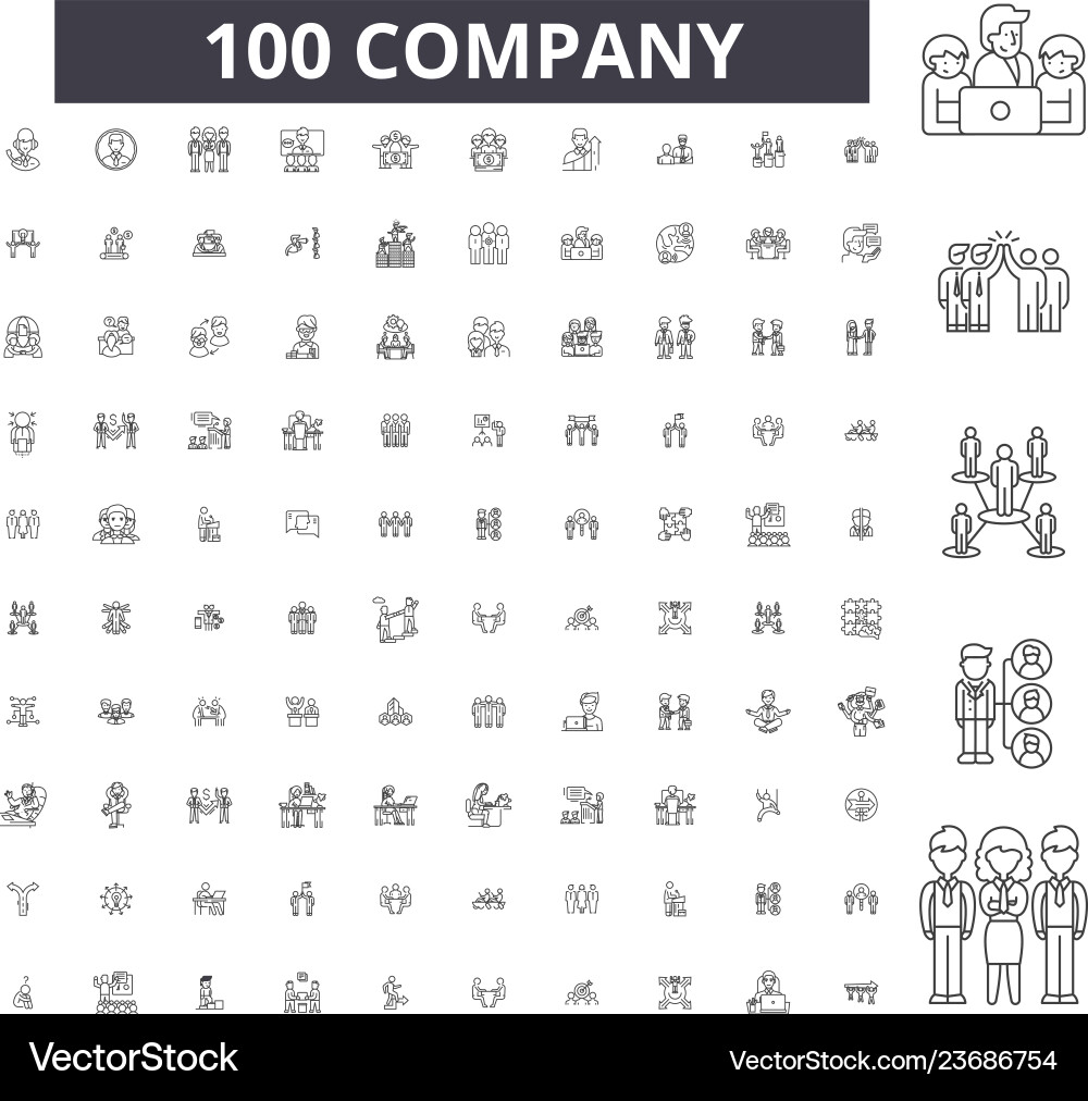 Company editable line icons 100 set Royalty Free Vector