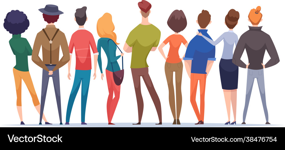 Group people back view teenagers standing crowd Vector Image
