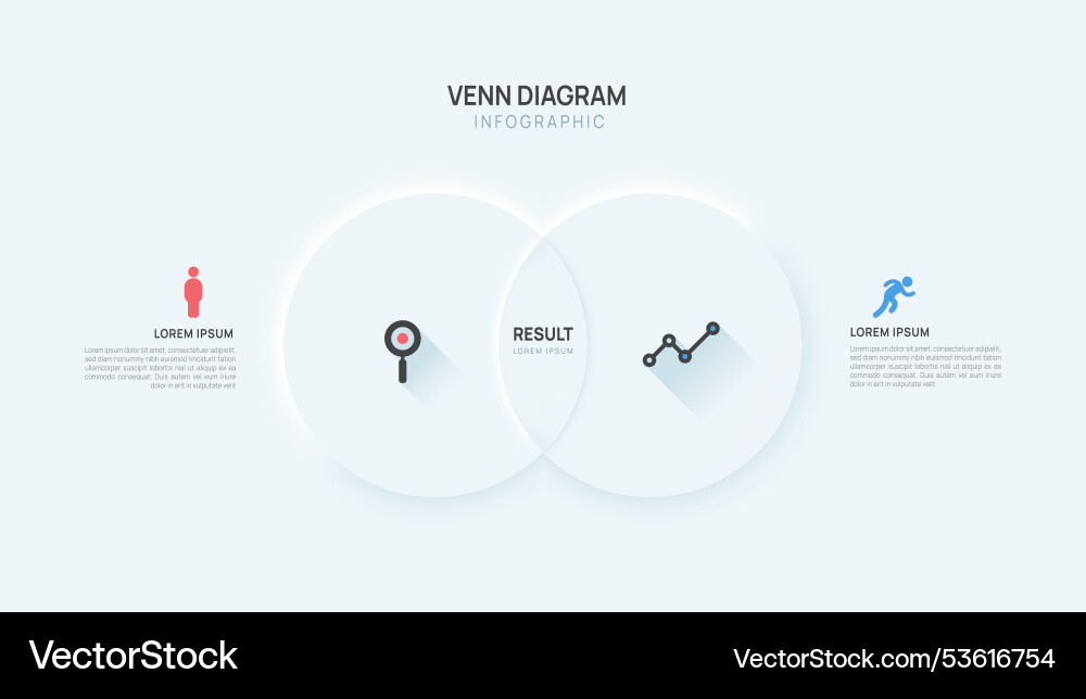 Infographic neumorphism venn diagram chart Vector Image