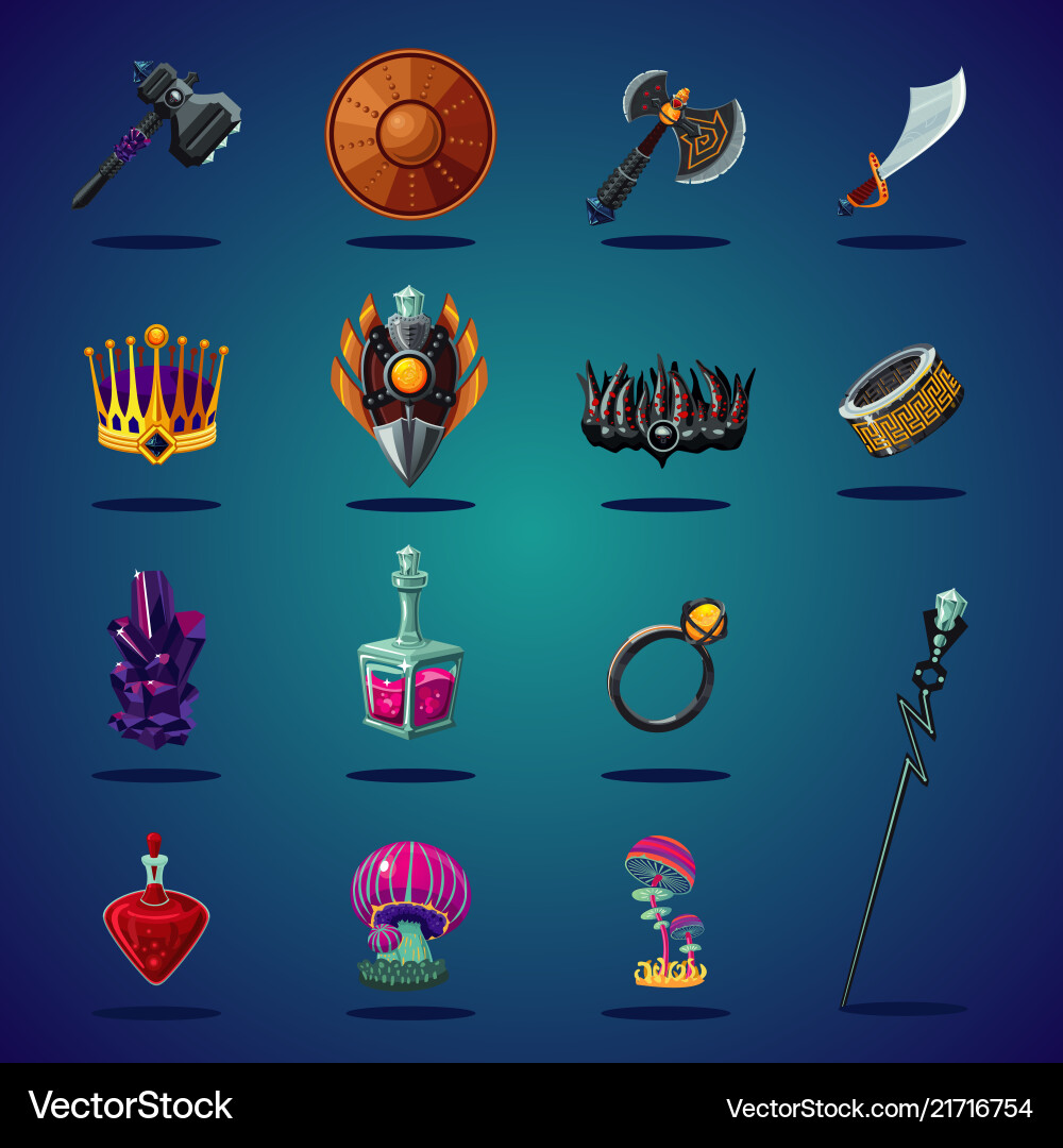 Legendary asset set of magic items and resource Vector Image