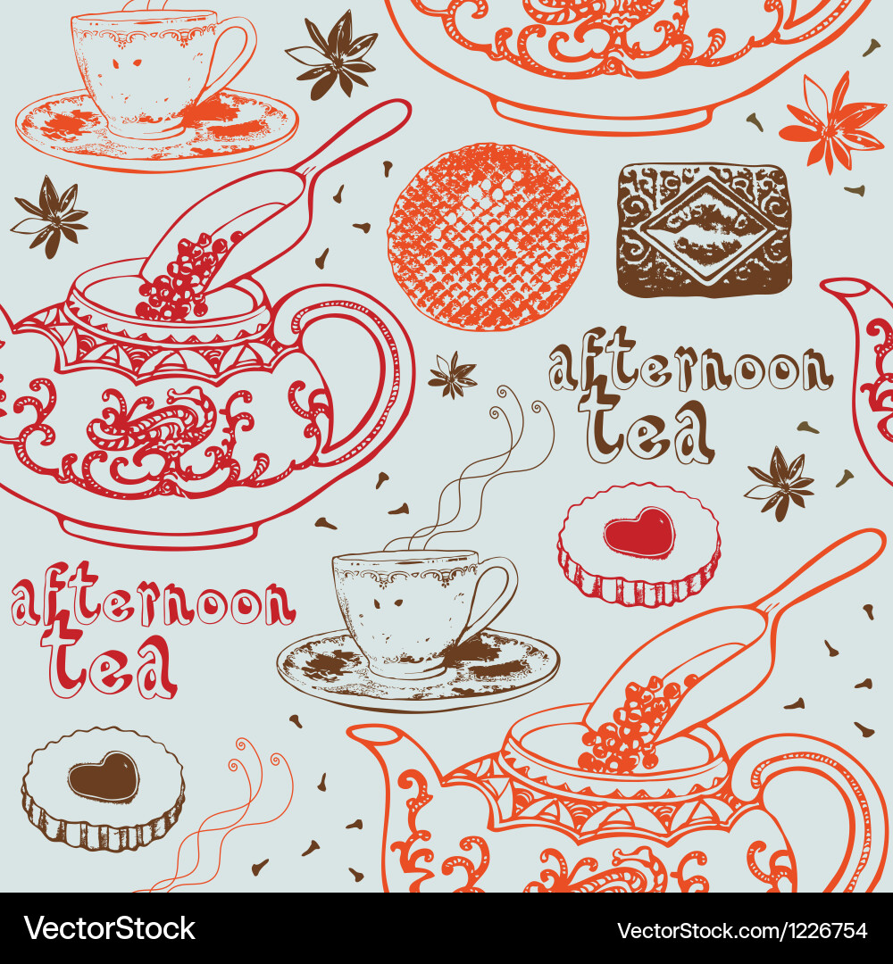 Seamless background with tea and sweets Royalty Free Vector