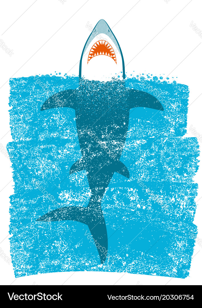 Shark in ocean blue waves background Royalty Free Vector