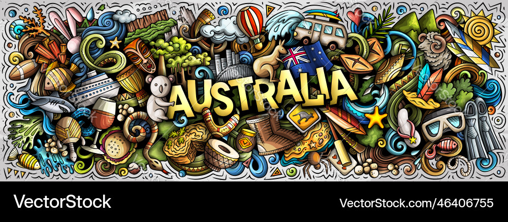 Australia doodle cartoon funny banner Royalty Free Vector