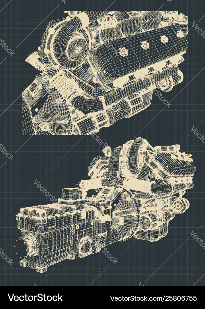Engine and Gearbox Wireframe Royalty Free Vector Image