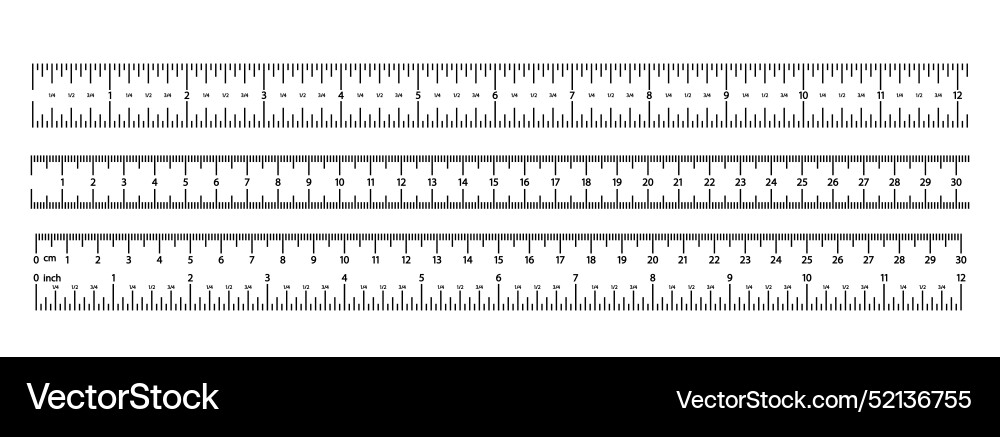 Image of three linear measuring rulers Royalty Free Vector