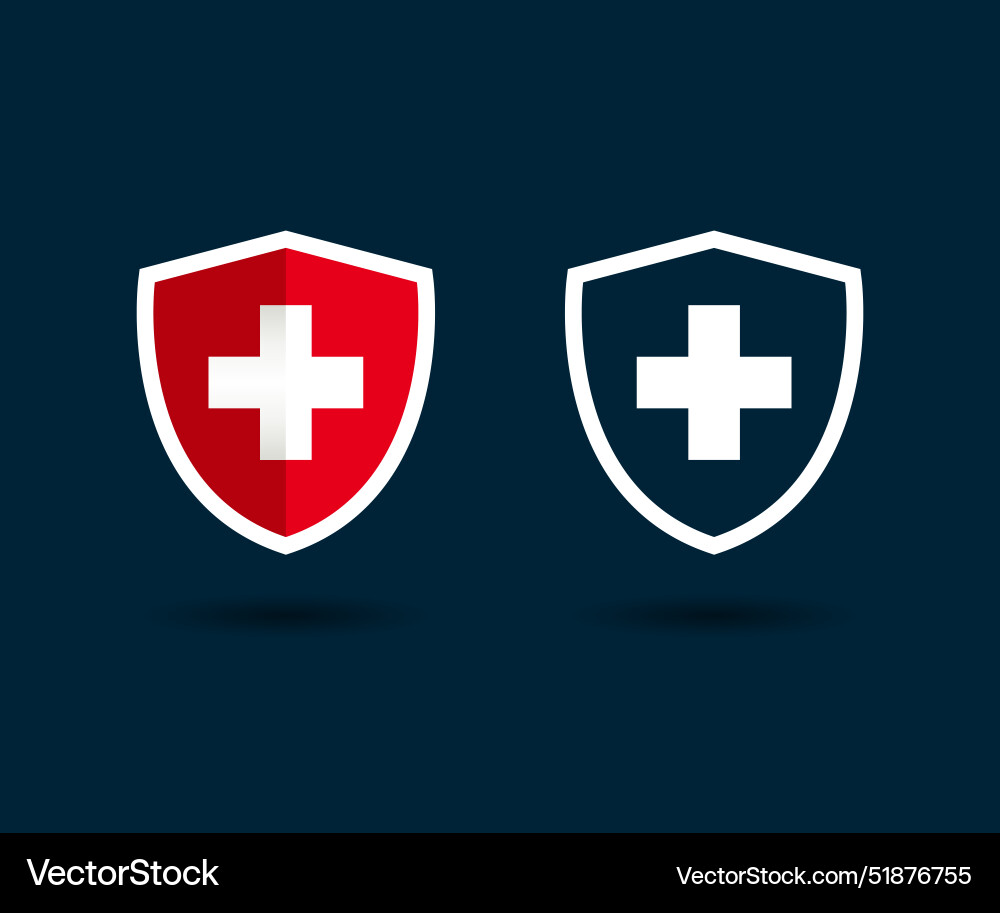 Medical shield with red cross and protected guard Vector Image