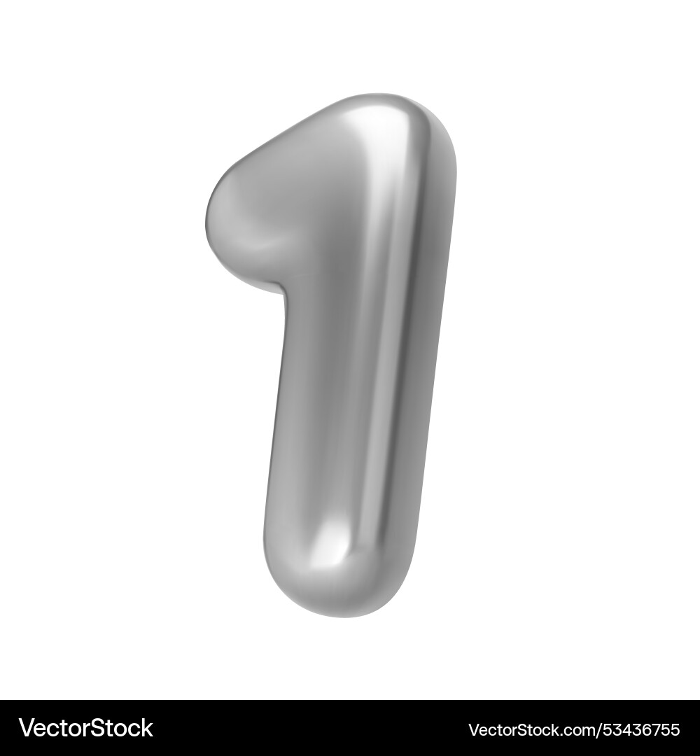 Number silver 1 foil and chrome balloon number Vector Image