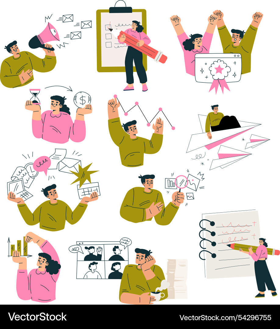 Productive Workflow With Man And Woman Managing Vector Image