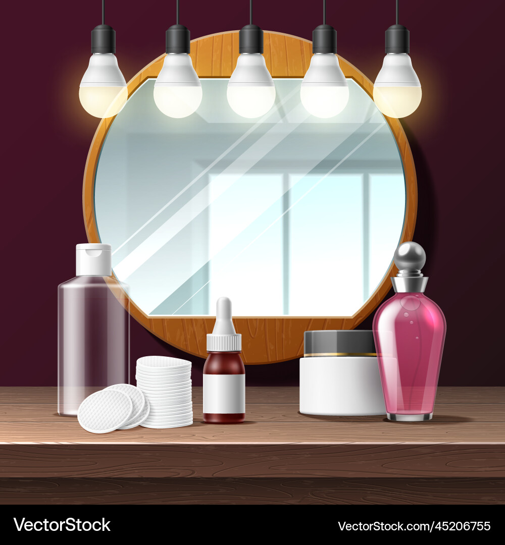 Realistic makeup mirror salon round Royalty Free Vector