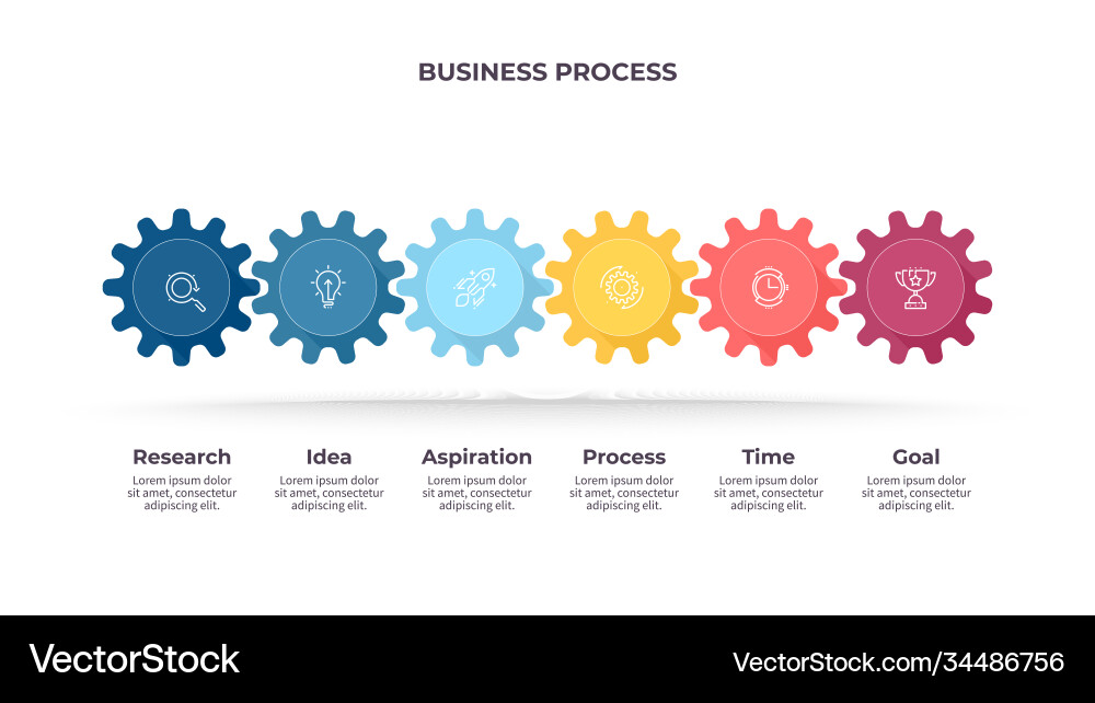 Business Infografiken Prozess mit 6 Schritten Vektorbild