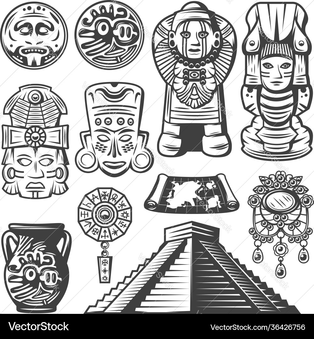 Maya Elements - Monochrome Set Royalty Free Vector Image