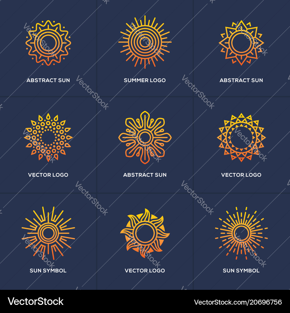 Sun logo set isolated on blue background Vector Image