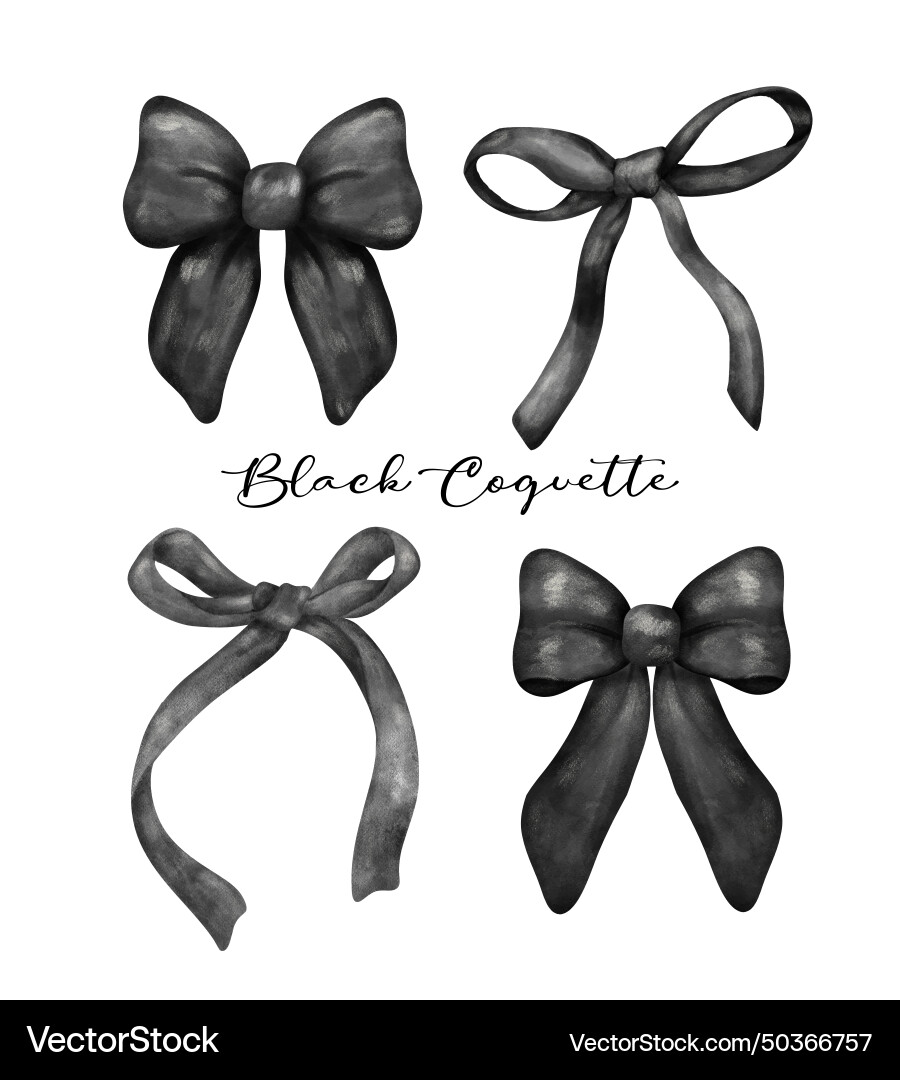 Black coquette ribbon bow set aesthetic Royalty Free Vector