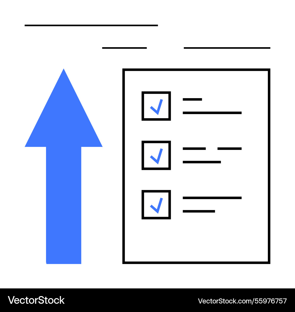 Checklist with blue upward arrow representing Vector Image