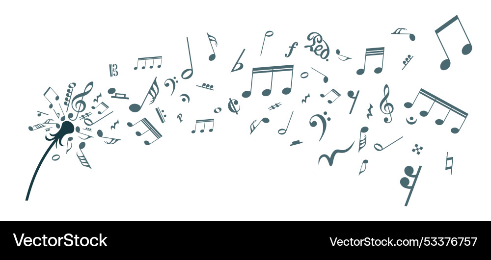 Dandelion symbol with musical notes Royalty Free Vector
