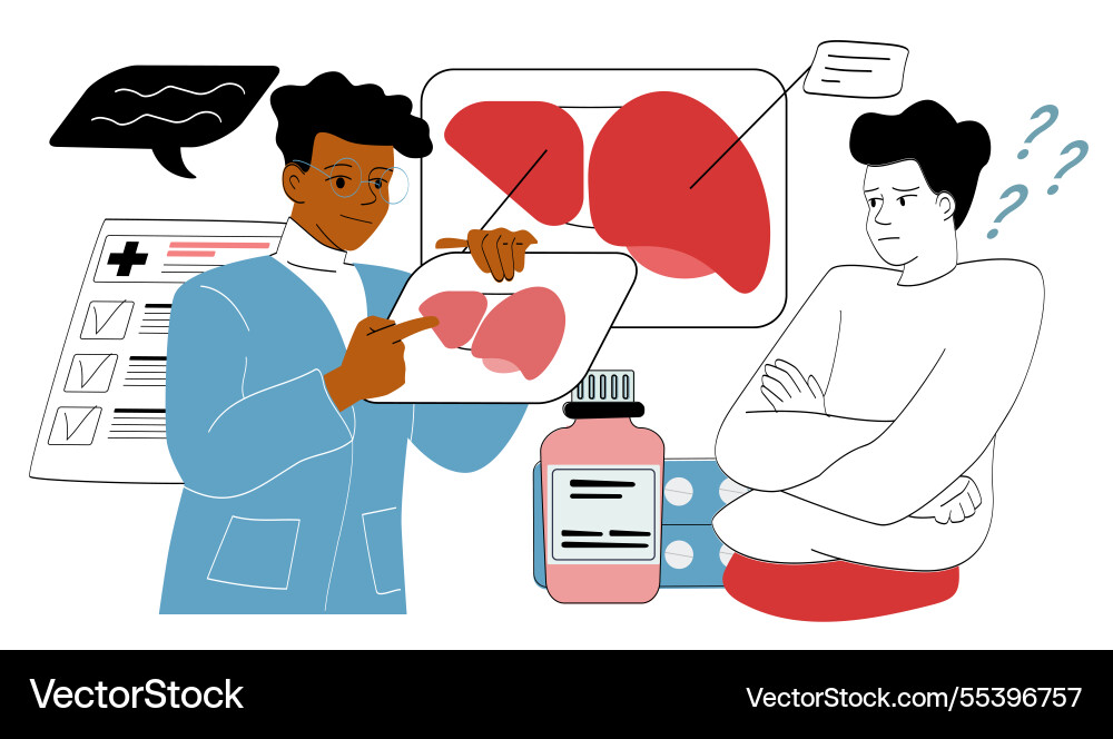 Doctor explaining liver disease to a patient Vector Image