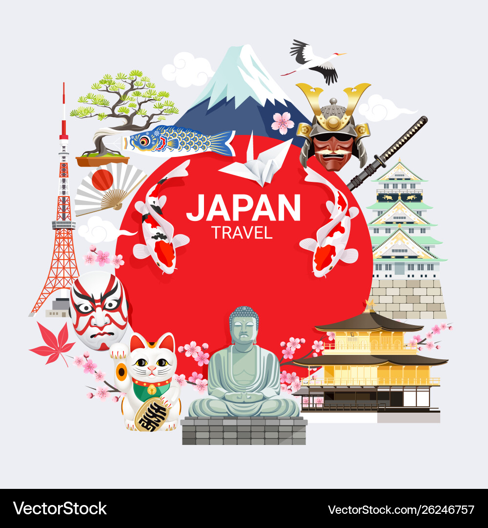 Japan Landmarks Travel Poster Royalty Free Vector Image