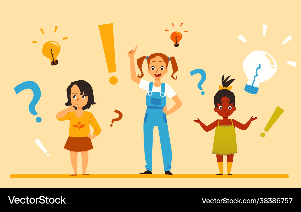 Thinking girls having questions and smart Vector Image