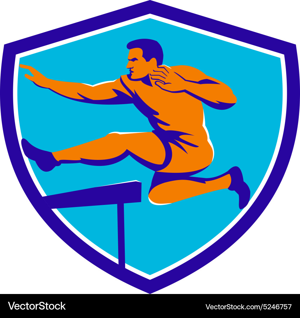 Track and field athlete jumping hurdle Royalty Free Vector