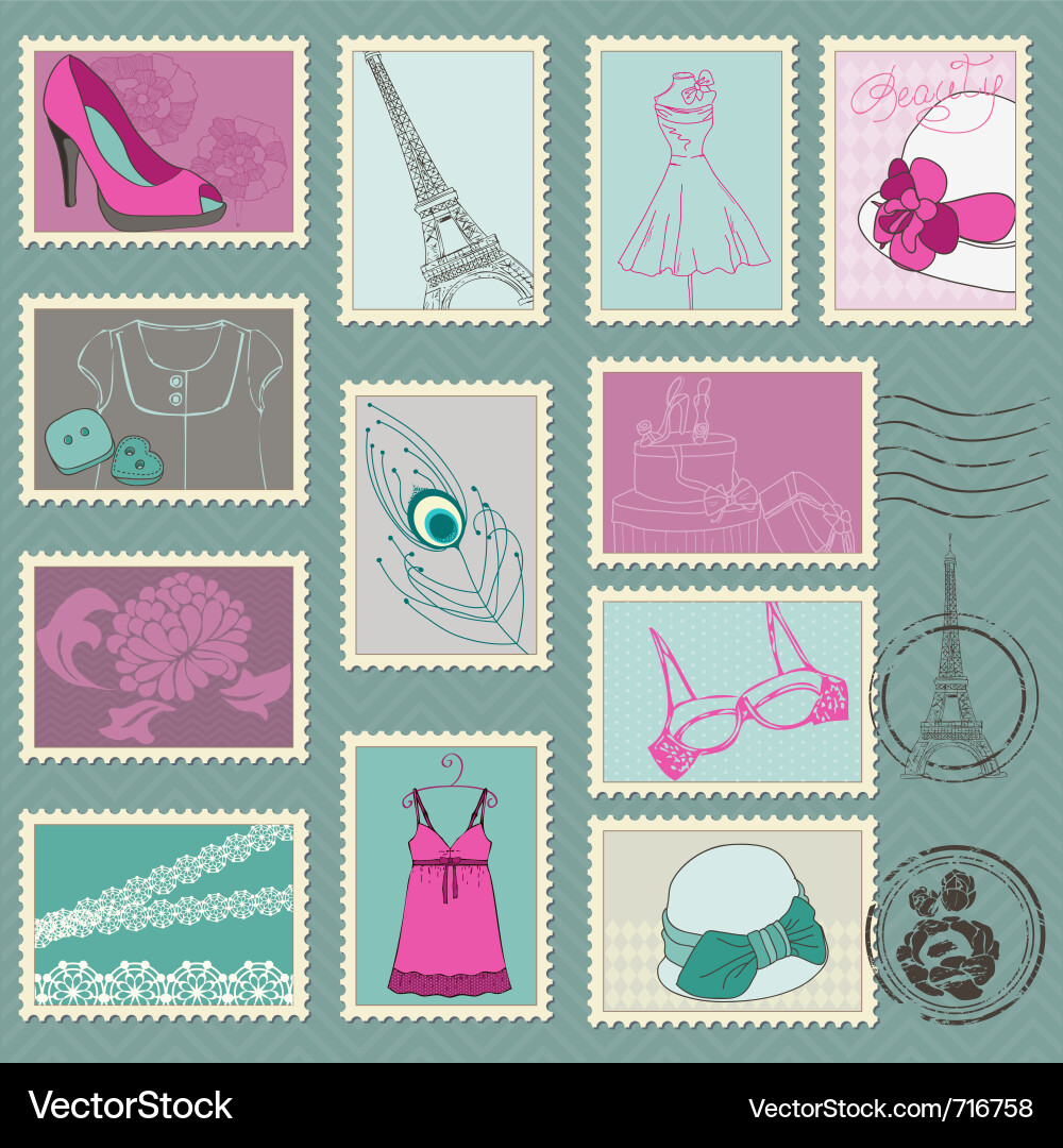 Fashion stamp collection Royalty Free Vector Image
