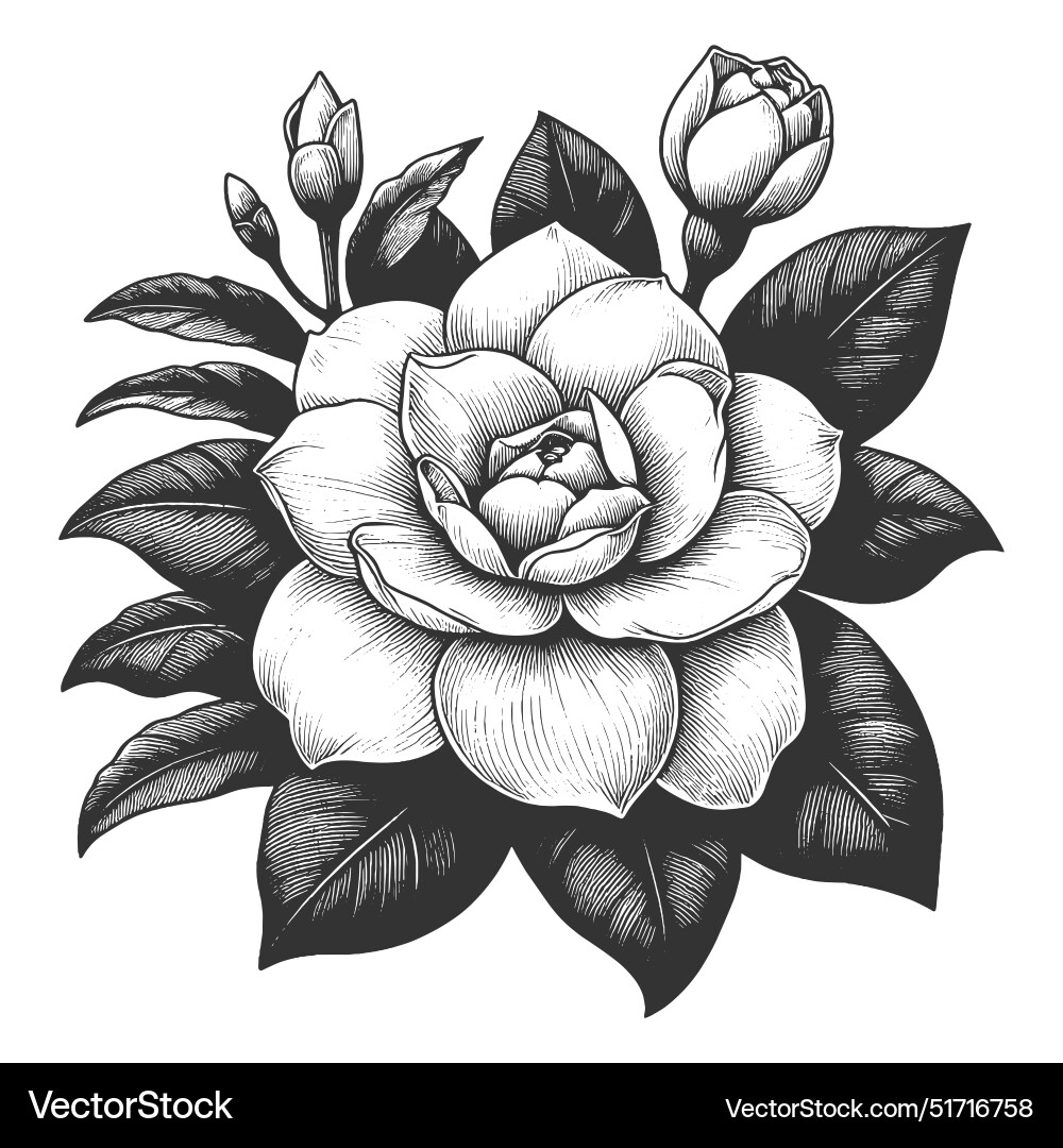 Gardenia flower engraving Royalty Free Vector Image