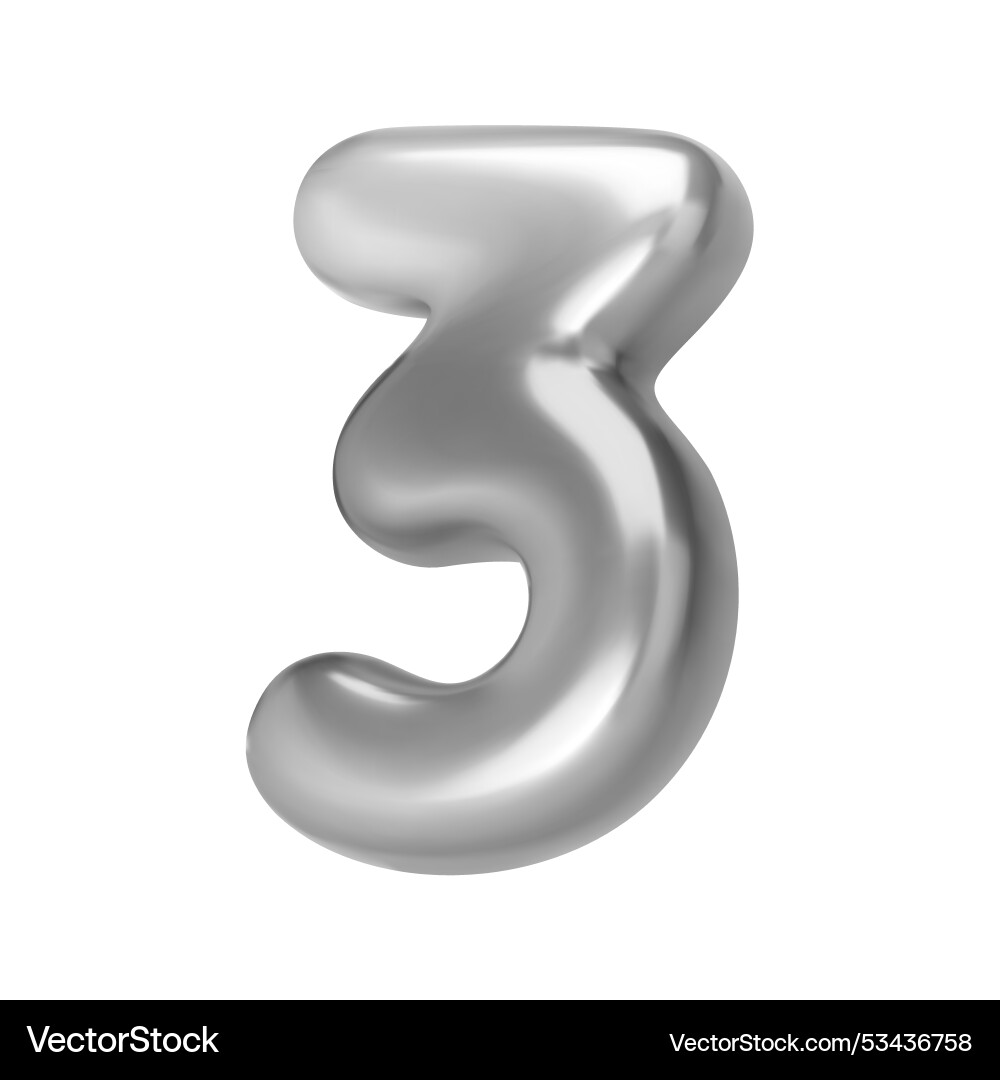 Number silver 3 foil and chrome balloon Royalty Free Vector