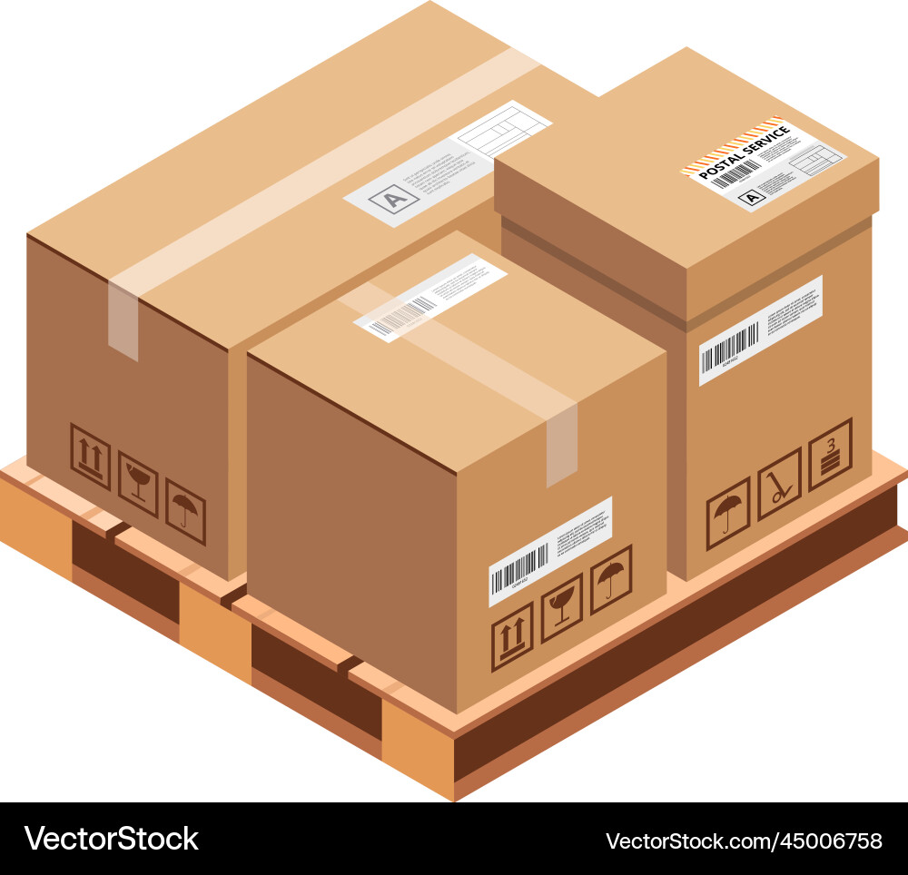 Pallet with delivery packages isometric cargo Vector Image