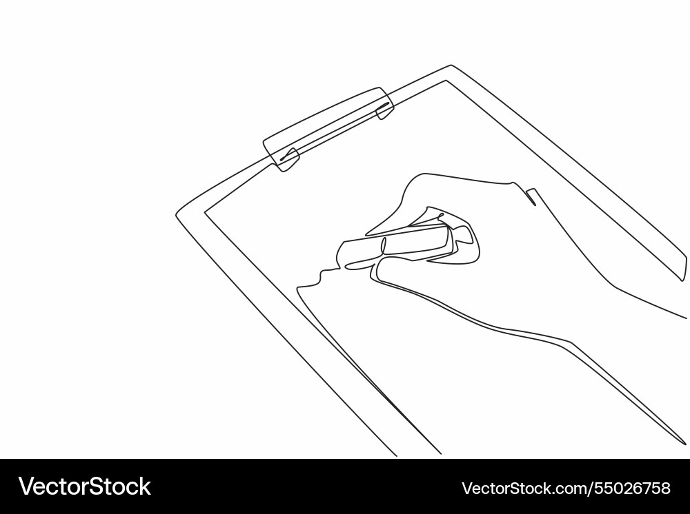 Single one line drawing hand is erasing writing Vector Image