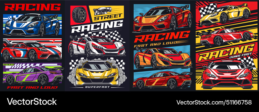 Street racing set stickers colorful Royalty Free Vector