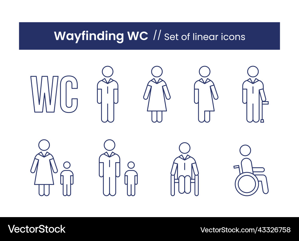 Wayfinding wc linear icons set Royalty Free Vector Image