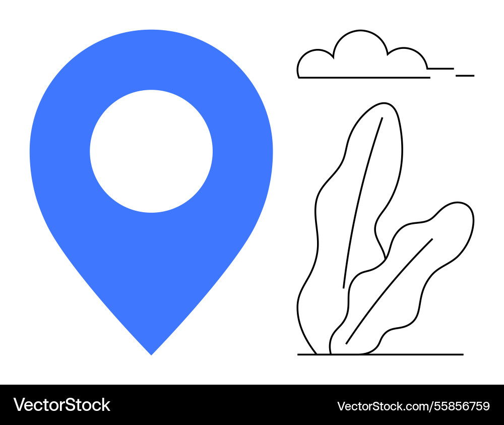 Blue map pin with plants and minimal cloud Vector Image