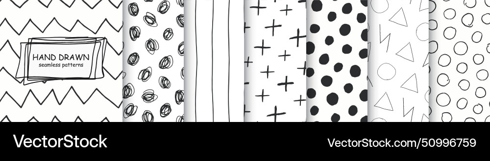 Collection of seamless hand drawn patterns Vector Image